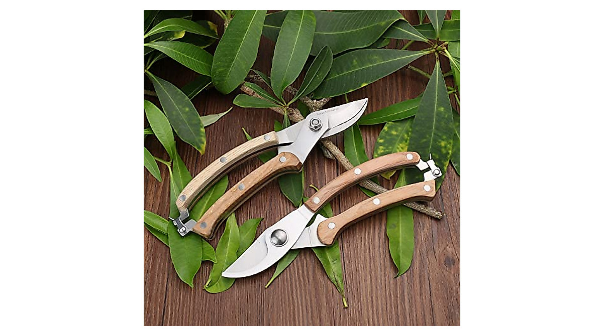 LIFVCNT Wood Handle Garden Shears - Sharp Pruning Scissors