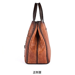 LMKIDS Genuine Leather Satchel for Women Top Handle Bags Handmade Purse Vintage Hobo Crossbody Handbags Tote Bag (Brown)