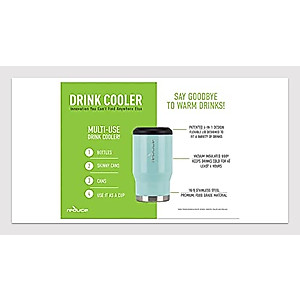 REDUCE 14 oz. Vacuum Insulated Stainless Steel Drink Cooler, 4 Pack Built-in Bottle Opener whit Non-Slip Base 4-in-1 Versatility Colors: Aqua-Red-Orange-Blue (ART1614168)