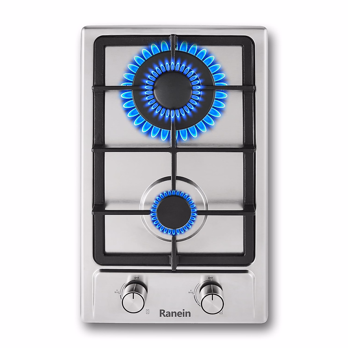 Ranein 2-Burner Gas Cooktop, 12-Inch Gas Stove Top Compatible with Thermocouple Protection, Built-in Gas Stove, 304 Stainless Steel Panel, Compatible with NG&LPG for Apartment and Indoor