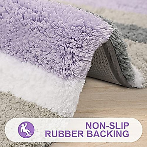 Buganda Microfiber Striped Bathroom Rugs Bath Mat, Extra Thick, Soft and Shaggy, Absorbent, Machine Washable, Anti-Slip Bath Rugs for Bathroom, Tub and Shower, 24x16, Purple-Grey