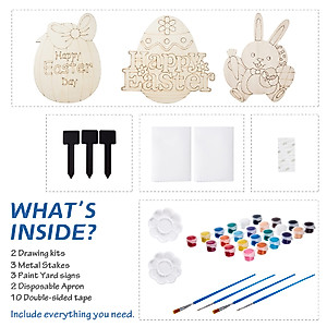 3pc Easter Arts and Crafts for Kids Paint Your Own Easter Yard Signs Wood Paint Craft Kits for Ages 8-12 Home Party Suppliess