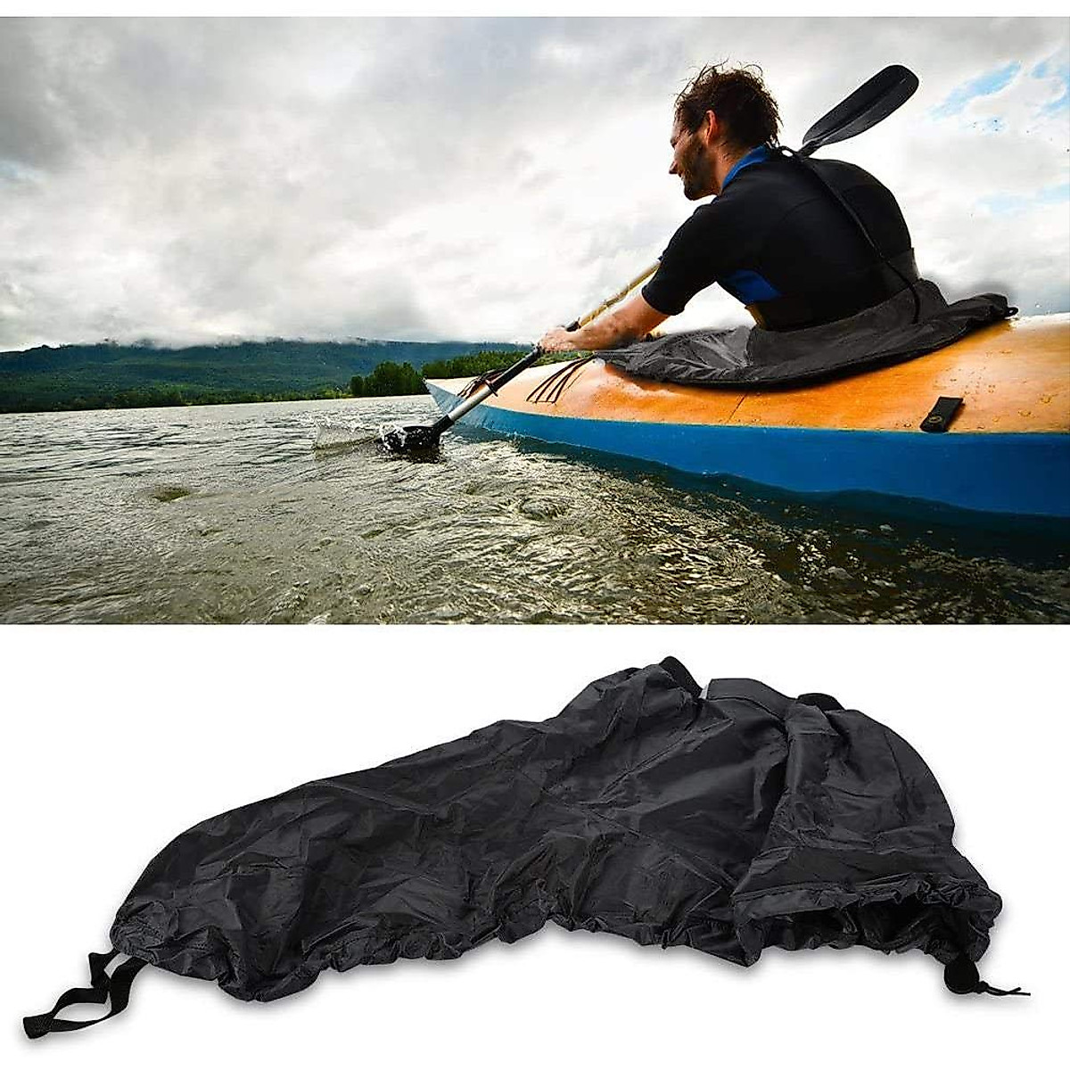 Qiilu Kayak Spray Skirt, Universal Adjustable Nylon Kayak Spray Skirt Waterproof Cover Water Sports Accessory Black(Black)