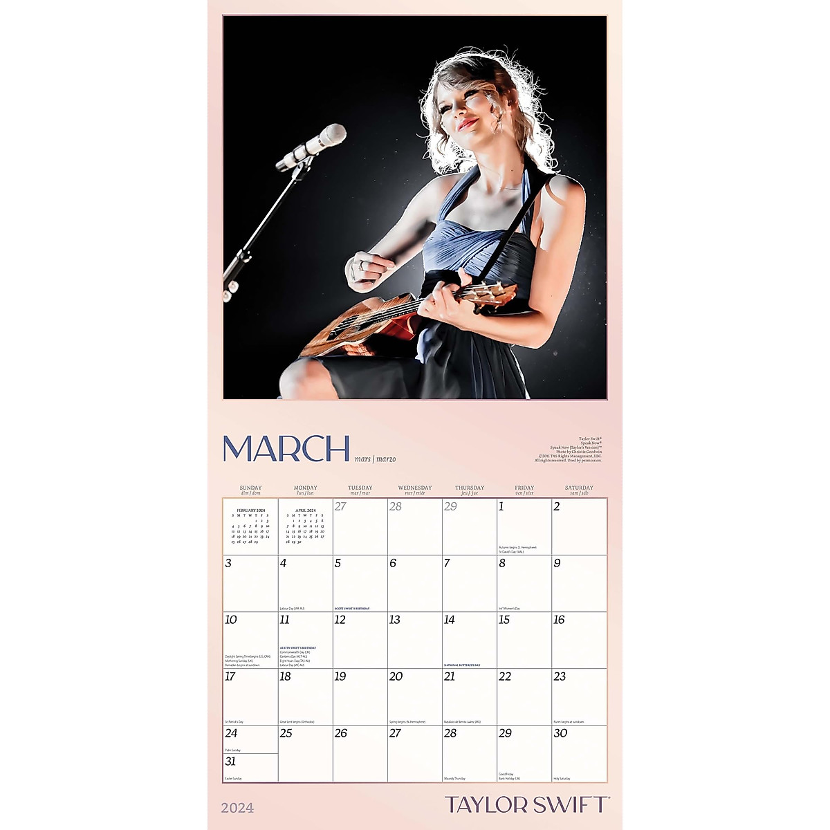 2024 Brown Trout Monthly Square Wall Calendar, 12" x 24", Taylor Swift, January To December 2024
