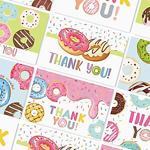 AnyDesign 36 Pack Donut Thank You Cards with Matching Seal Stickers Envelope Assorted Cartoon Doughnut Greeting Blank Note Cards for Baby Shower Wedding Birthday Party Business Stationery