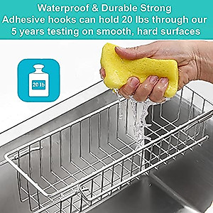 iBigLY Telescopic Kitchen Sink Caddy Sponge Holder, Expandable(12''-19'') Brush Soap Storage Rack with Dish Cloth Hanger, Stainless Stee Kitchen Sink Organizer, No Drilling