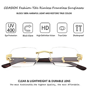 COASION Fashion Rimless Frameless Sunglasses for Women Men Y2k Retro Sun Glasses Square Tinted Glasses (Gold/Transparent)