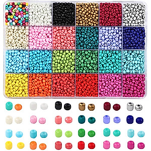 OUTUXED 7200pcs 4mm Glass Seed Beads for Bracelets Making Kit 300pcs Alphabet Letter Beads for Jewelry Making and Crafts with Elastic String Cords, Tweezers and Accessories DIY Material