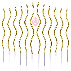 PHD CAKE 24-Count Gold Spiral Long Thin Metallic Birthday Candles, Cake Candles, Birthday Parties, Wedding Decorations, Party Candles
