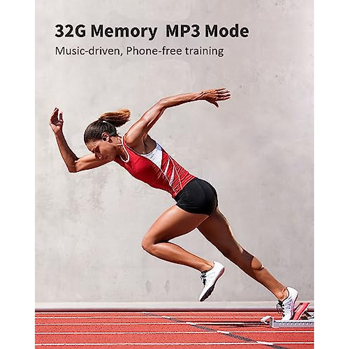 Bone Conduction Headphones, IPX7 Waterproof Open Ear Headphones with 32G MP3 Player Bluetooth 5.3 Wireless Headset Sport Headphones with Built-in Mic, Sweatproof Headset for Running, Cycling