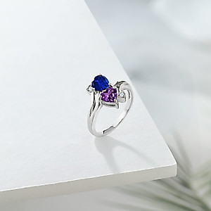 Gem Stone King 925 Sterling Silver Blue Created Sapphire Purple Amethyst Ring For Women (1.48 Cttw, Heart Shape 6MM, Gemstone September Birthstone, Available In Size 5, 6, 7, 8, 9)