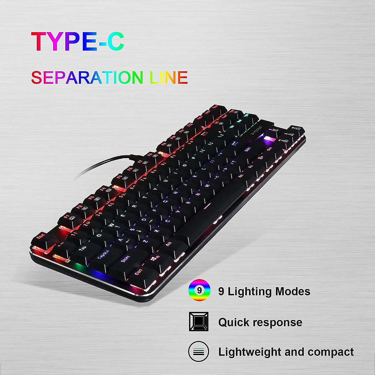 E-YOOSO Mechanical Keyboard LED Backlit Gaming Keyboard with Blue Switches, Compact 87 Key Ultra Slim Wired Keyboard for Desktop/PC/Laptop/Mac/Smart TV and Windows 10/8/ 7 (Red Switch)