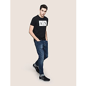 A|X ARMANI EXCHANGE mens Crew Neck Logo Tee T Shirt, Grid Logo Black, X-Large US