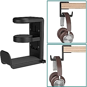 Gaming Headset Headphone Hook Holder Hanger Mount, Headphones Stand with Adjustable & Rotating Arm Clamp, Headphone Stand Holder Under Desk, Black