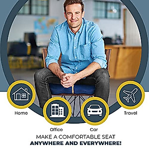 THERALUX Sciatica Pillow for Sitting Pain Relief - Memory Foam Car Seat Cushion for Office Desk Chair - Butt and Lower Back Support