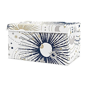 Sweet Jojo Designs Star and Moon Boy or Girl Small Fabric Toy Bin Storage Box Chest For Baby Nursery or Kids Room - Navy Blue, Gold, and Grey Celestial Sky Stars Gender Neutral Unisex