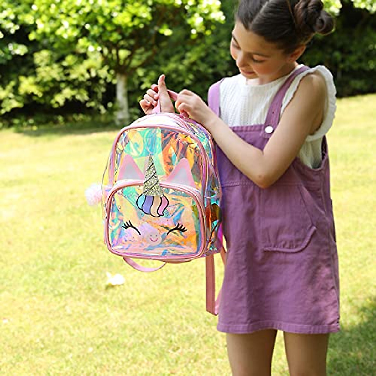 Holographic Clear Unicorn Backpack Purse See-through Casual Daypack Satchel Travel Shoulder Bag One Size