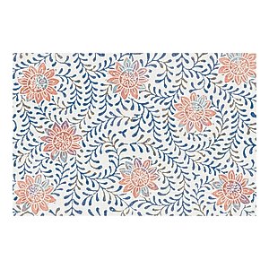 Vinyl Rug | Kelly (048406UA) | Vinyl Floor Mat | Vinyl Floor Covering | Vinyl Carpet | Vintage | Decorative | Waterproof | Eco-Friendly | Non-Slip | Blue | 2'x3'
