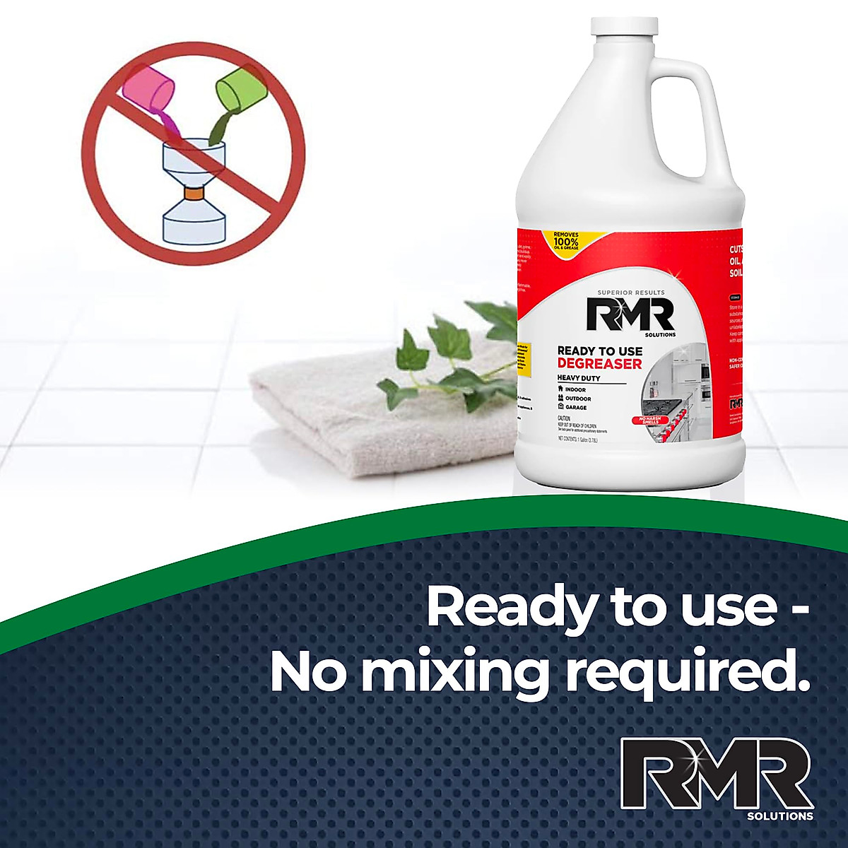 RMR Degreaser and Cleaner - Ready to Use Indoor/Outdoor Formula Works on Contact, For Heavy-Duty Cooking Surfaces, Indoor, Outdoor, Automotive, and Equipment Cleaning, 1 Gallon