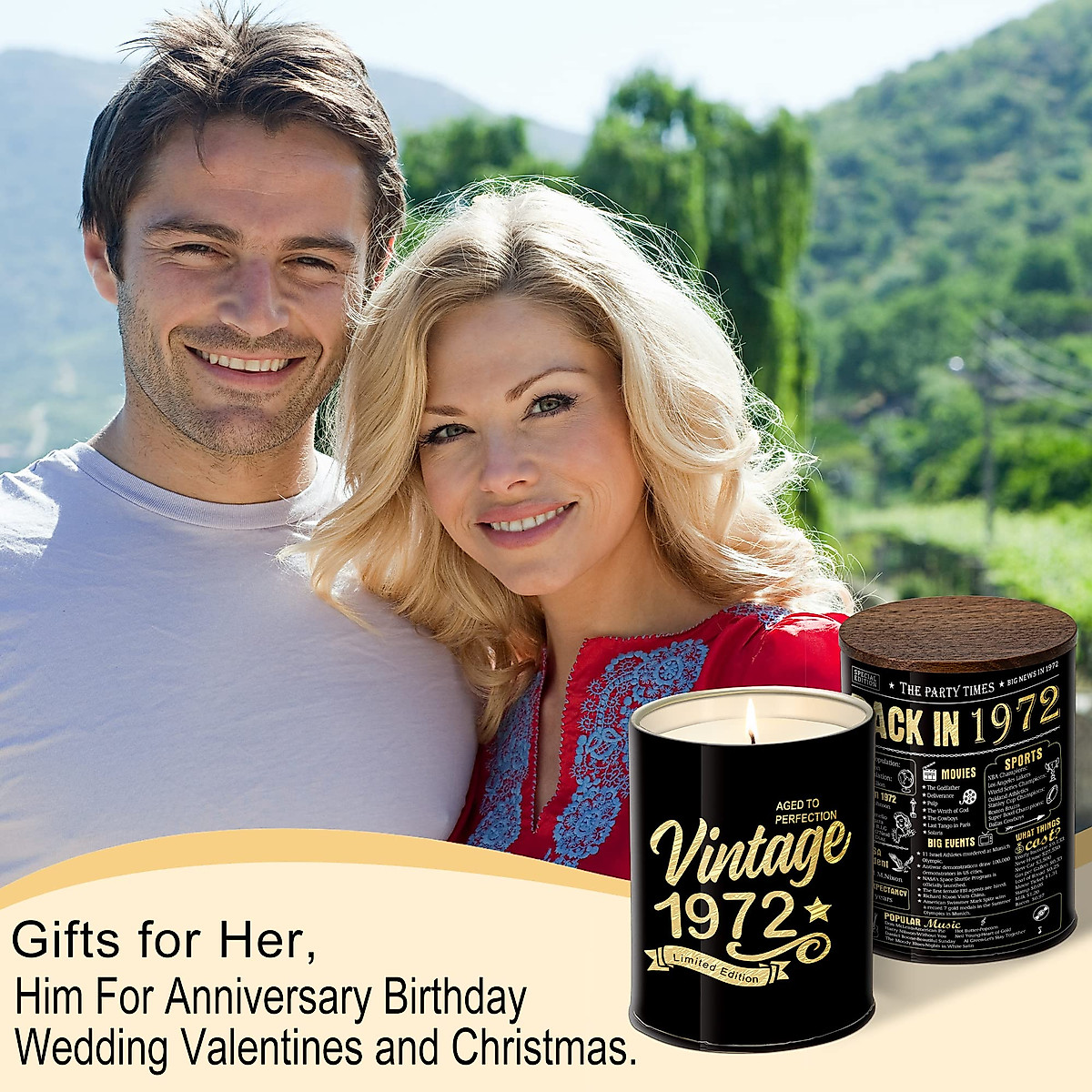 Happy 53th Birthday Candles Gifts for Women Men, Back in 1972 Scented Candles Gifts,1972 53th Birthday Home Decorations 53Years Old Gift for Husband Wife Dad Mom