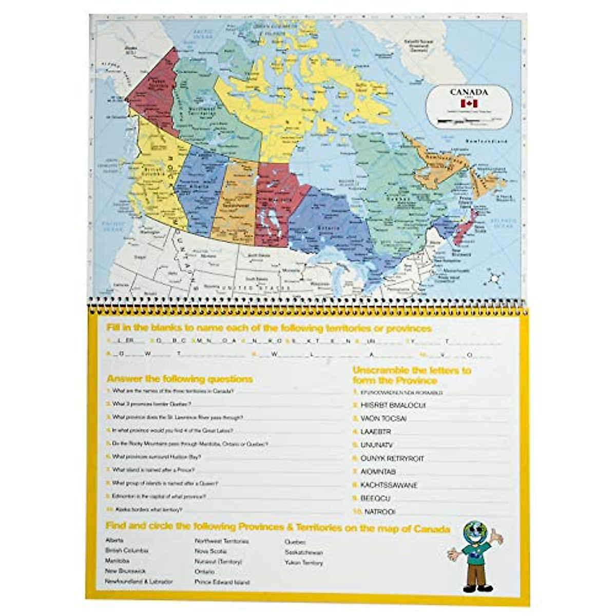 Painless Learning Educational Workbook Eight Geography Full Color Detailed Laminated Maps USA,World,Canada,Mexico,South America,Europe,Africa and Asia