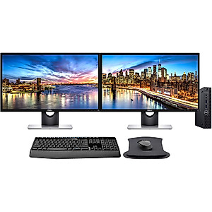 Dell OptiPlex 3070 Micro PC Desktop with Intel Core i5-9500T, 8GB DDR4, 256GB NVMe SSD, 2 x 24 Inch Monitors, Wireless Keyboard and Mouse, Gel Mouse Pad, and Windows 10 Pro (Renewed)
