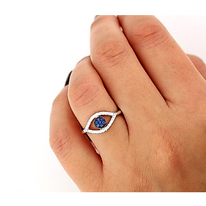 Sterling Silver 925 Evil Eye Ring, Blue & Clear CZ Stone Eye Ring (6)