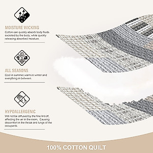 Y-PLWOMEN Quilts Queen Size - 100% Cotton Brown Grey Queen Quilt Farmhouse Plaid Quilted Bedspread, 3 Pieces Lightweight Reversible Queen Size Quilt Bedding Set for All Season