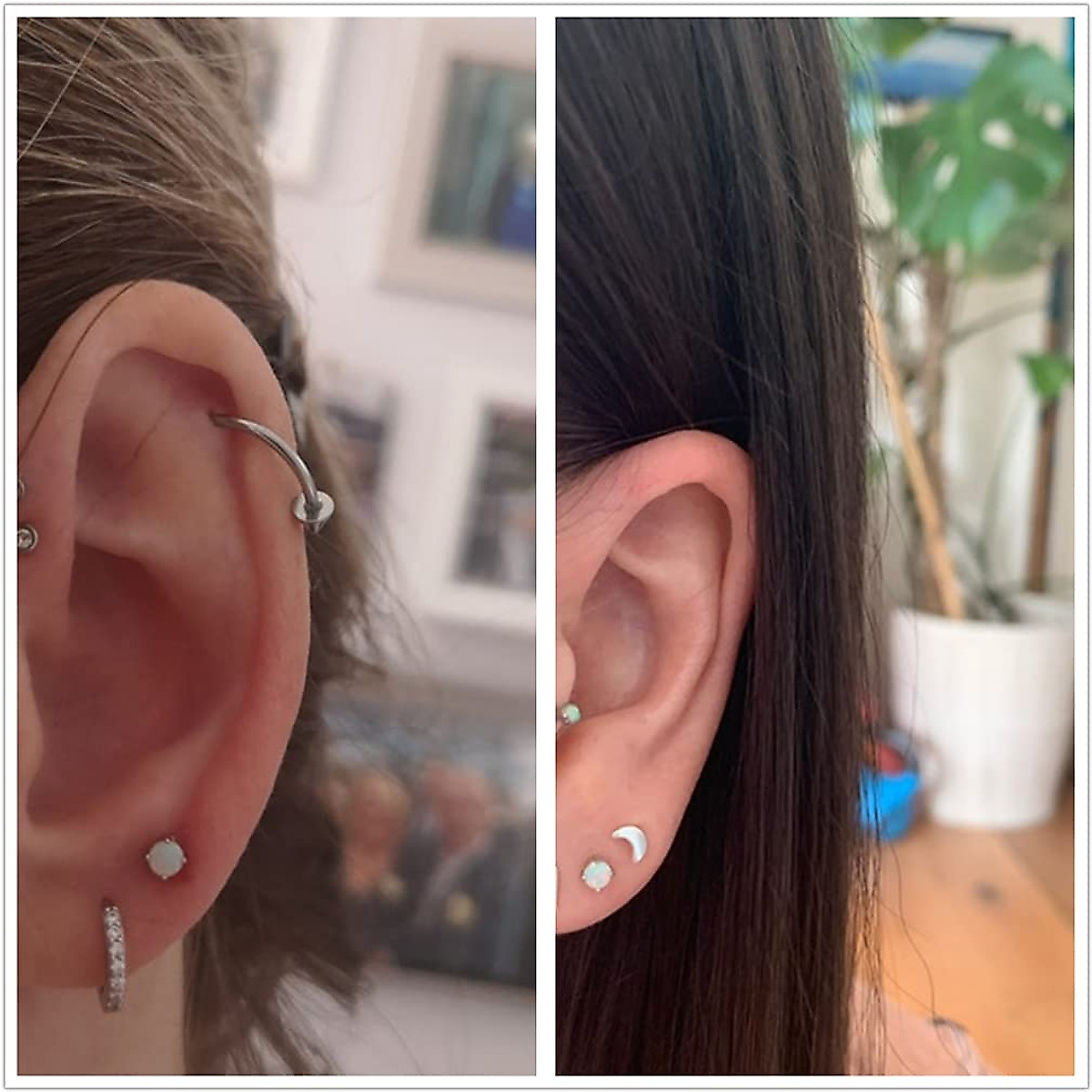 Tsnamer 4mm Hypoallergenic 925 Sterling Silver Post Stud Earrings for Womens Second Hole Earrings for Women Opal Turquoise Moonstone Stud Earrings Jewelry Earrings for Sensitive Ears(3 Pair/set)