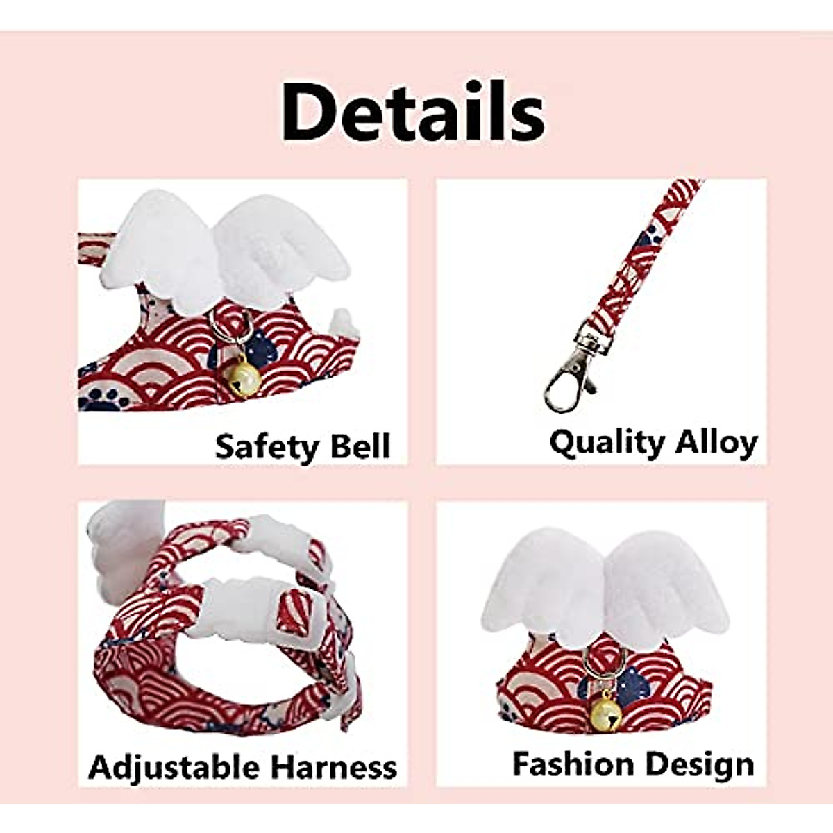 Ferret Harness and Leash - Soft Mesh Small Pet Harness with Wings and Safe Bell, No Pull Comfort Padded Vest for Ferret, Guinea Pigs, Chinchilla and Similar Small Animals (3 Pack)