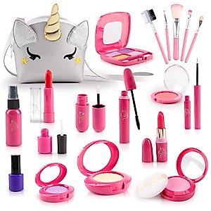 Kids Makeup Kit for Girl,BTEC Pretend Makeup for Toddlers,20 Pack Fake Play Makeup for Little Girls Age 3 4 5 6 7 Birthday Gift