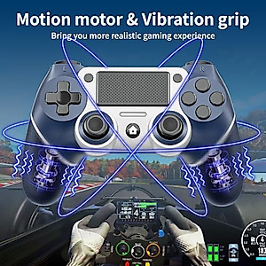 PSKONTORORA Controller for P4 Remote Control Compatible with Playstation 4/Slim/Pro/PC, Wireless Gaming Controllers with Double Vibration/6-Axis Motion Sensor/Programmable Back Buttons【Upgraded】