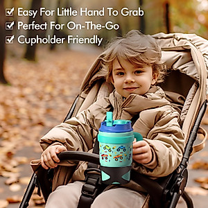 Fimibuke 16oz Kids Insulated Tumbler with Handle & Straws - 2 Pack BPA FREE 18/8 Stainless Steel Toddler Cups with Sip/Swig 2-in-1 Lids, Leak Proof Kid Drinking Cup Travel Mugs for Children Boys Girls