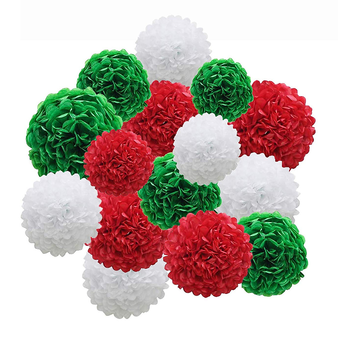 Red Green White Paper Pom Poms, Party Decoration Kit 21pcs of 8,10,12 inch Tissue Flowers for Christmas Graduation Birthday Fiesta Celebration Events