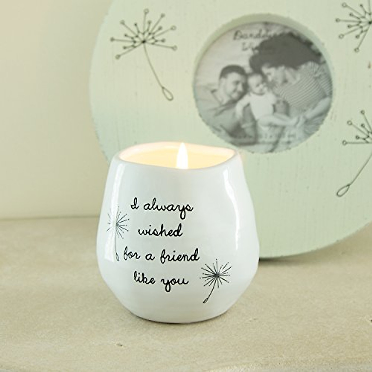 Pavilion Gift Company 77114 Plain Dandelion Always Wished for a Friend Like You White Ceramic Soy Serenity Scented Candle