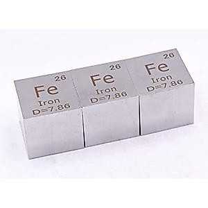 HQRP-Crystal 1" 25.4mm Iron Ferrum Metal Cube Fe up to 99.9% Pure Periodic Table Element Engraved Density Collection Science Education Display Block Cube + Acrylic Case Box - 1PC