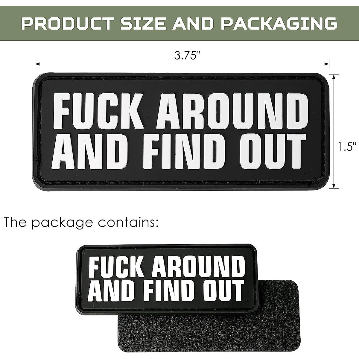 XMJY FAFO PVC Patch - 1 Pc Fuck Around and Find Out Patch, Funny Tactical Morale Hook and Loop Patch for Backpacks, Dog Harnesses, Army Vests, Hats, Helmets