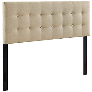 Modway Emily Tufted Button Linen Fabric Upholstered Queen Headboard in Beige