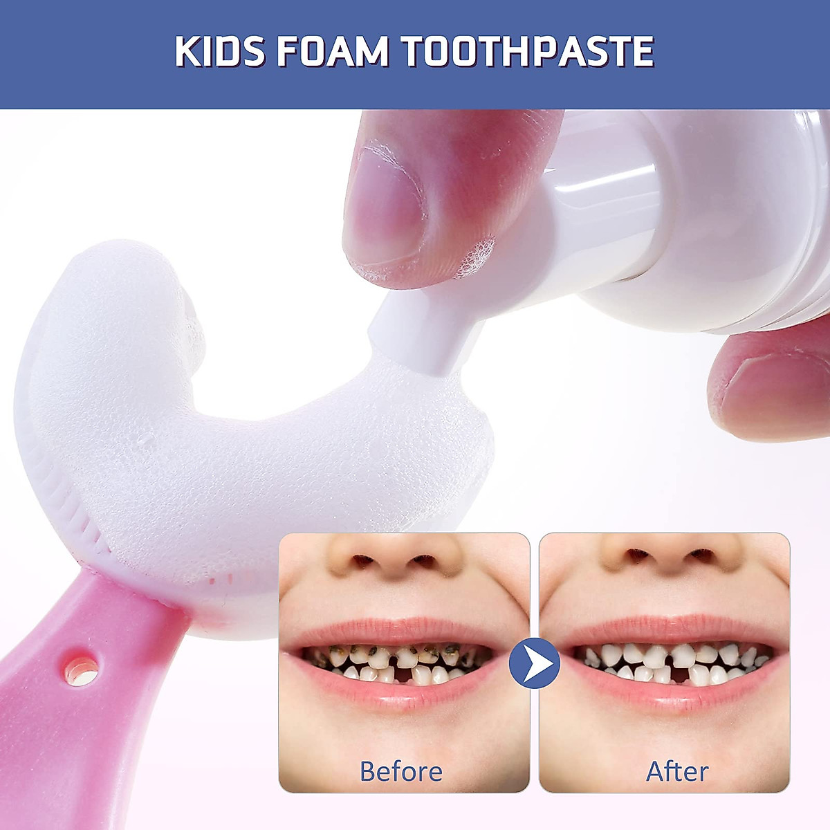 Foam Toothpaste Kids, Toddler Toothpaste with Low Fluoride, Foaming Toothpaste Kids and Mouthwash for Dental Care for Children 3+