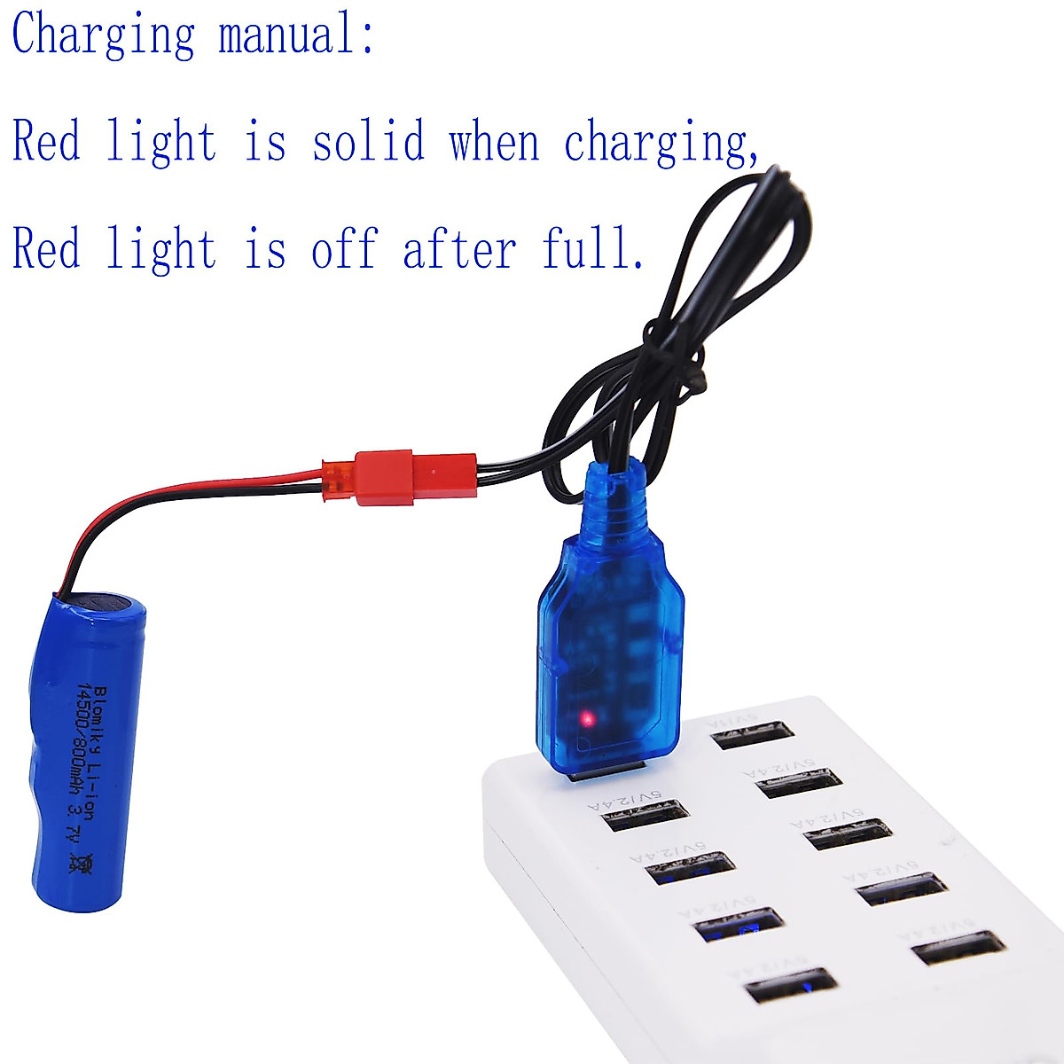 Blomiky 3.7V 500mAh Li-ion Rechargeable Battery with JST Plug and USB Charger Cable for Huina 1337 1338 RC Construction Trucks 1337 JST Battery 2