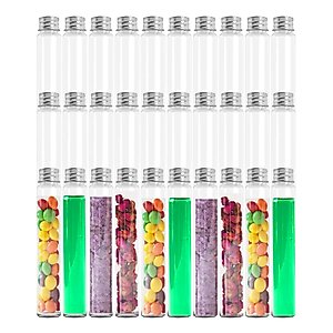 Muhome 30 Pack 65ml Clear Plastic Test Tubes with Screw Caps Flat Bottom, 27×149mm Tubes for Gumball Candy and Beads Storage, Scientific Experiments, Bath Salt DIY Christmas Party Favors