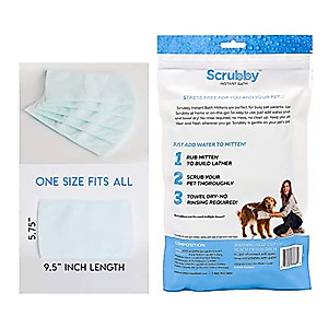 Scrubby Pet No Rinse Pet Wipes, Rinse Free Shampoo Mittens for Dogs and Cats, Bath Wipes for Bathing and Washing Pets, Hypoallergenic No Rinse Wash Mitt for Grooming, Lather Wipe Dry
