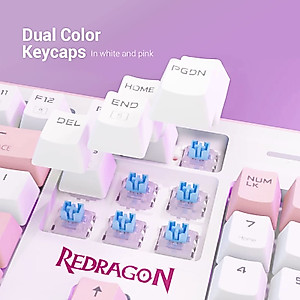 Redragon K623 Dual Color Keys Mechanical Gaming Keyboard Single White LED + RGB Side Edge Backlit 104 Key Wired Computer Keyboard with Blue Switches for Windows PC (White + Pink)
