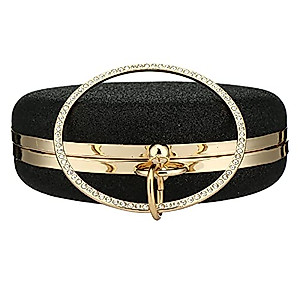 Women's Round Ball Clutch Rhinestone Ring Handle Designer Wristlets Handbag Purse Wedding Party Prom Evening Bag (Black)