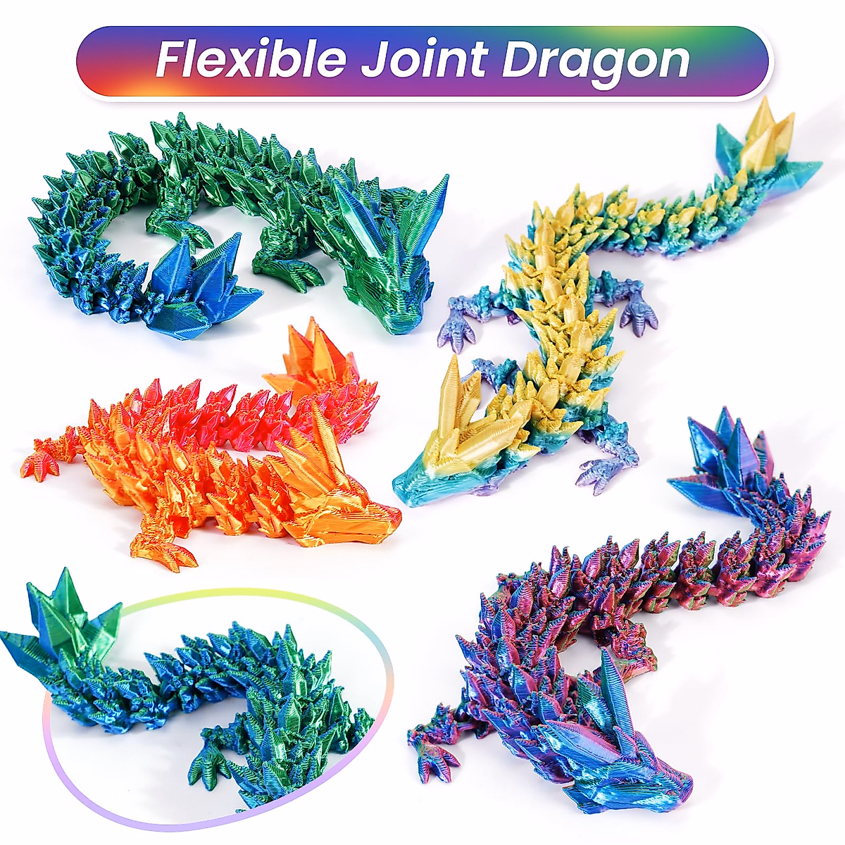 4PCS 3D Printed Easter Dragon Egg - Perfect Basket Essentials Stuffers, Prefilled Easter Eggs Filled with Toys, Articulated Crystal Dragon Fidget Toy Surprise 3D Printed Animals for Kid (4-Piece-C)