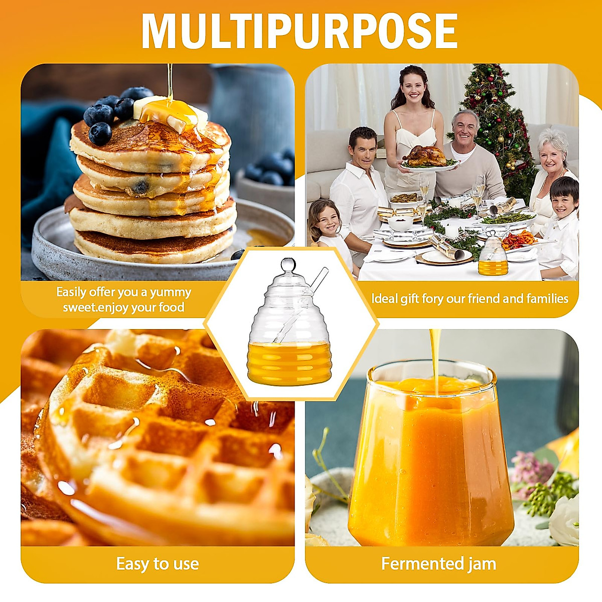 SlZKADY 15.5 Oz Honey Pot with Dipper and Lid,Glass Honey Jar,Honey Dispenser,Clear Glass Honey Container for Home Kitchen,Store Honey and Syrup,Easy to Clean