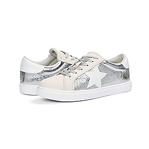 PARTY Women's Fashion Star Sneaker Lace Up Low Top Comfortable Cushioned Walking Shoes, Dale-Silver Met-8