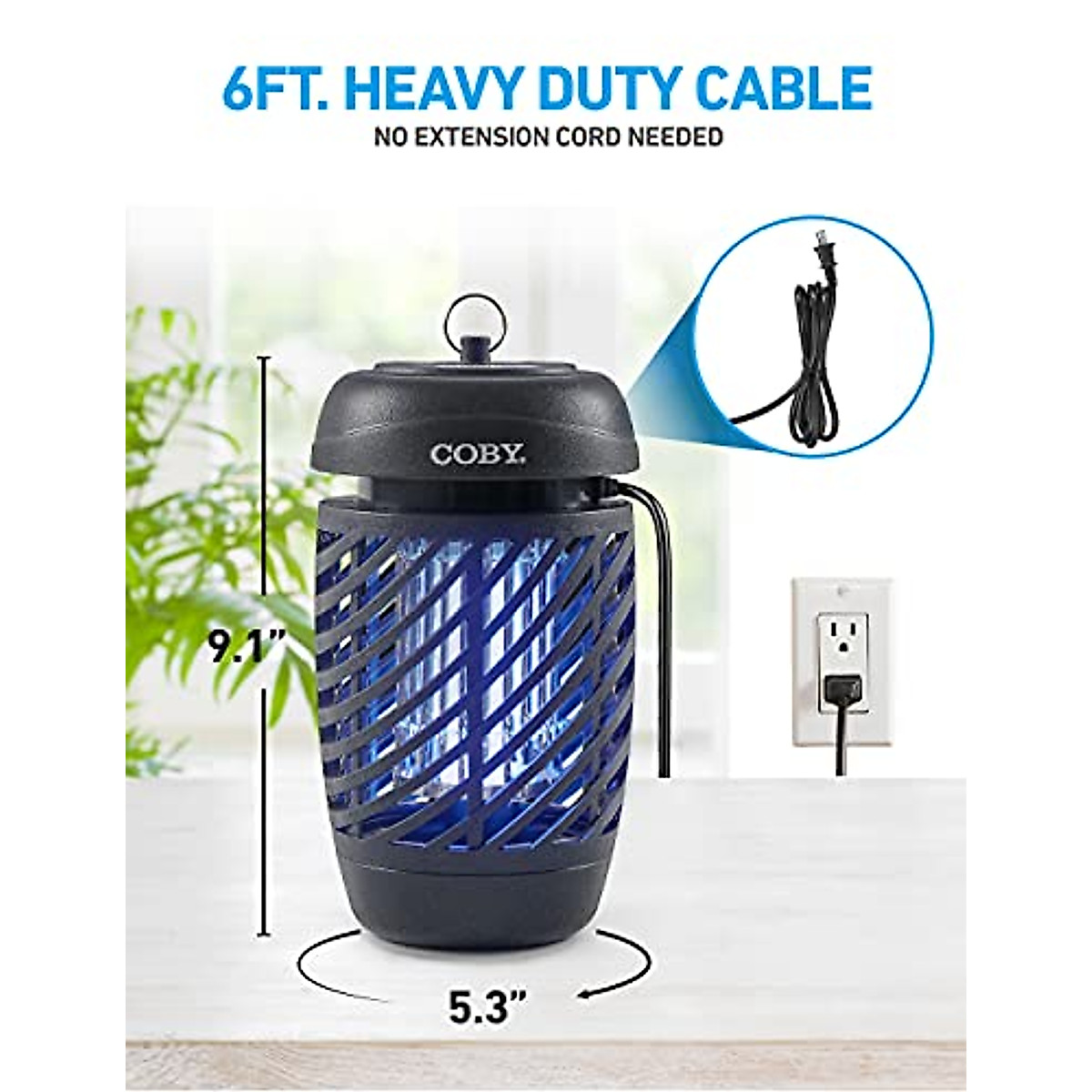 Coby Bug Zapper for Outdoor & Indoor, 10W, Covers 800 Sq. Feet, Non-Toxic, Chemical-Free, Black (CBZ1J6)