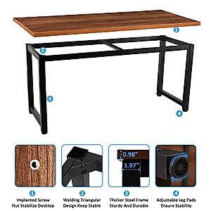 Computer Desk Writing Desk Office Desk Home Desk 63" Metal Frame Sturdy Stable Laminated MDF Desktop Anti Scratch，for Writing,Games and Home Work Desk Modern Finish Wood Board and Sturdy Steel Legs