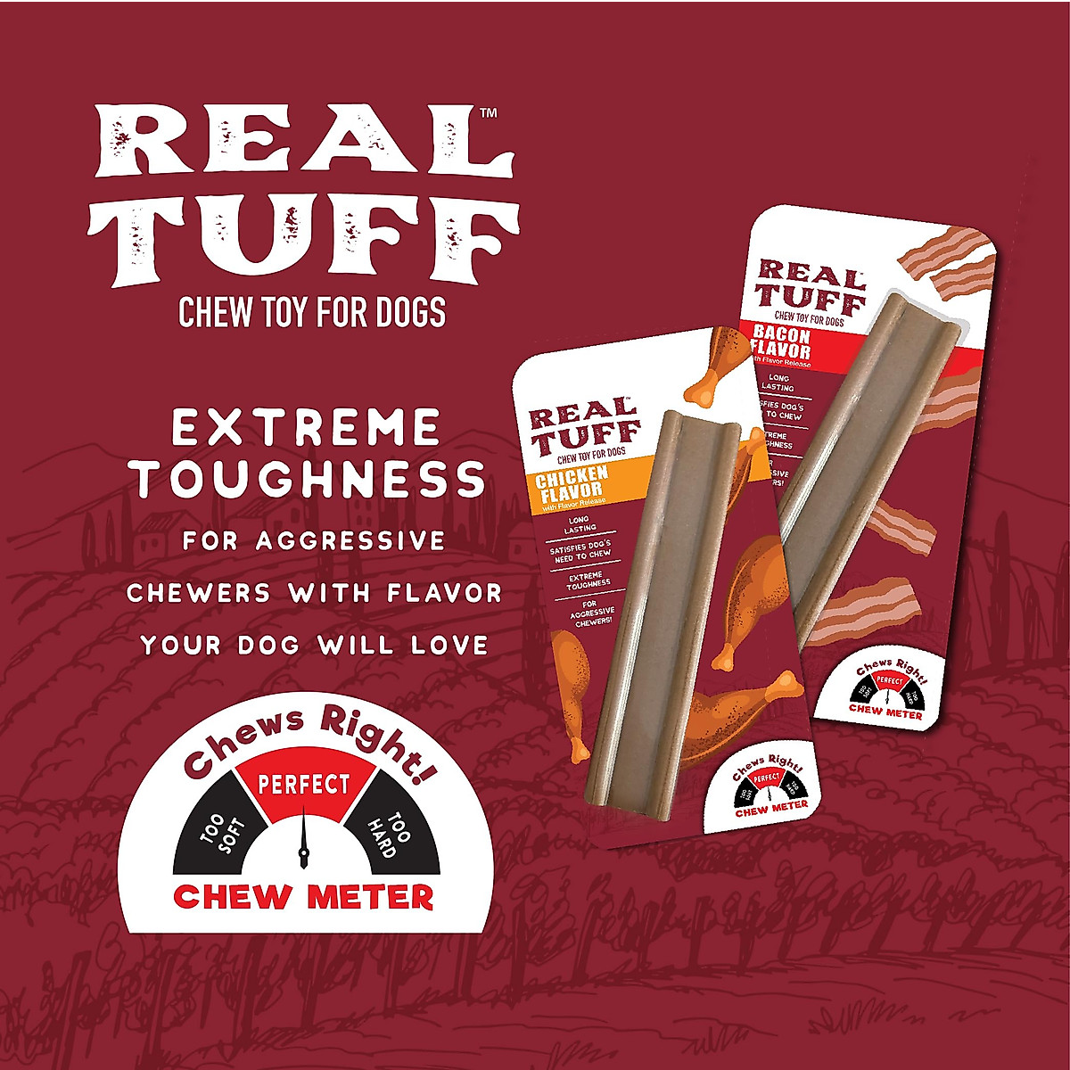 Real Tuff | Chew Toy for Large Dogs | Long Lasting for Aggressive Chewers | Chicken Flavor | 1 Count